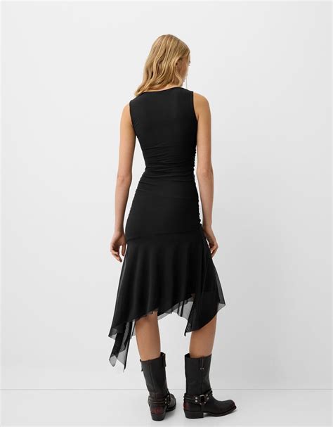 Asymmetric Tulle Midi Dress Women Bershka