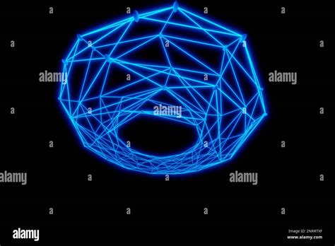 3D Illustration Connection Of Neon Laser Finished Lines And Dots To Set