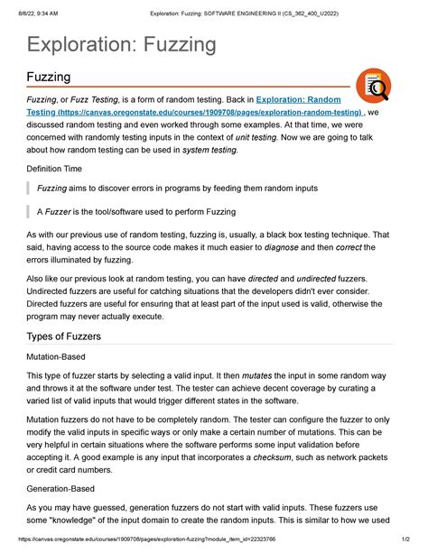 exploration fuzzing software engineering ii cs 362 400 u2022 cs 362