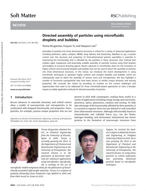 Pdf Directed Assembly Of Particles Using Microfluidic Droplets And