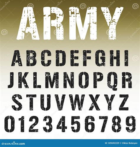 Alphabet Font Army Stamp Design Stock Vector Illustration Of Black