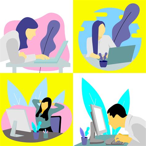 Vector Design Set Of People Working In Front Of Computers And Laptops Vector Art At