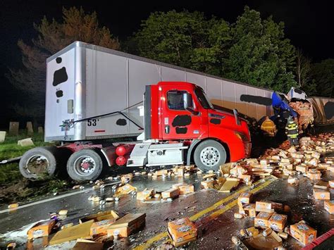 Crash Between 2 Tractor Trailers Spills Beer On Road First Responders