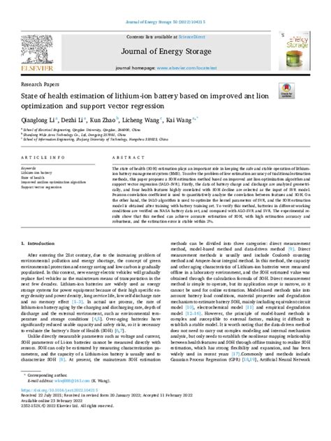 Pdf State Of Health Estimation Of Lithium Ion Battery Based On