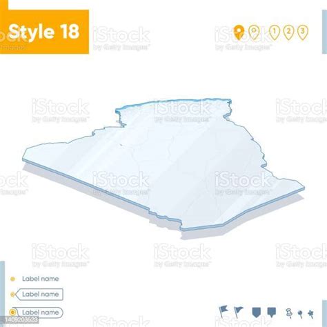 알제리 물과 도로와 흰색 배경에 3d지도 그림자가 있는 벡터 맵입니다 0명에 대한 스톡 벡터 아트 및 기타 이미지 0명 강