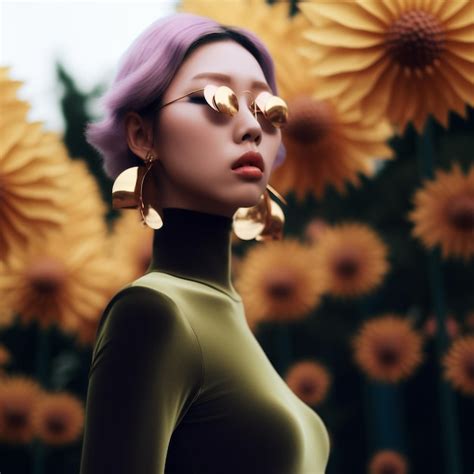 Premium Ai Image A Woman With Purple Hair And Glasses Is Standing In