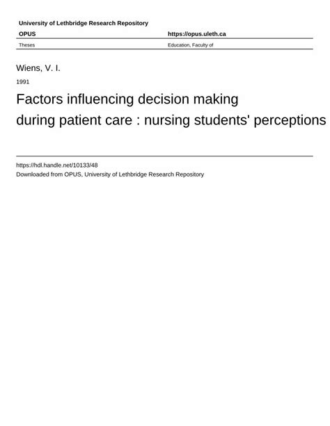 Pdf 1991 Factors Influencing Decision Making During Factors Influencing Decision Making 15