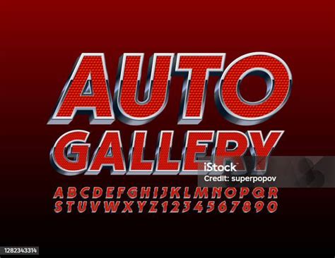빨간색과 금속 알파벳 문자와 숫자와 벡터 현대 배너 자동 갤러리 Car Show에 대한 스톡 벡터 아트 및 기타 이미지