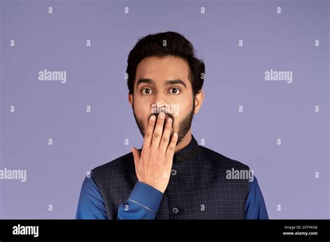 Silence Or Mistake Concept Shocked Indian Man Covering Mouth With His