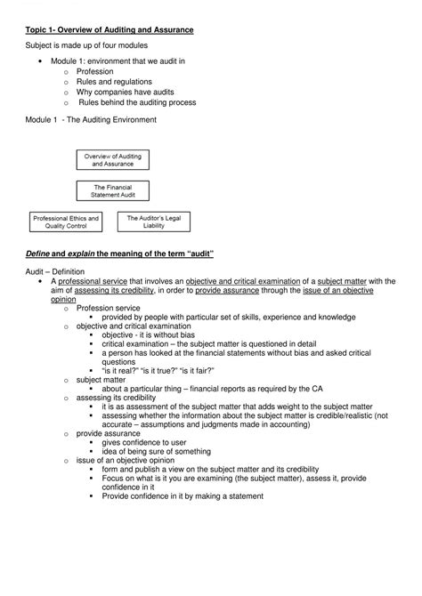 Auditing And Assurance Services Notes Acct30004 Auditing And Assurance Services Unimelb