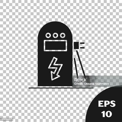 투명 한 배경에 격리 된 검은 전기 자동차 충전 스테이션 아이콘입니다 에코 전기 연료 펌프 기호입니다 벡터 일러스트레이션 0명에 대한 스톡 벡터 아트 및 기타 이미지