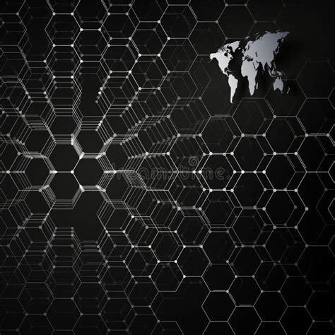 Gray World Map Connecting Lines And Dots On Black Color Background Chemistry Pattern