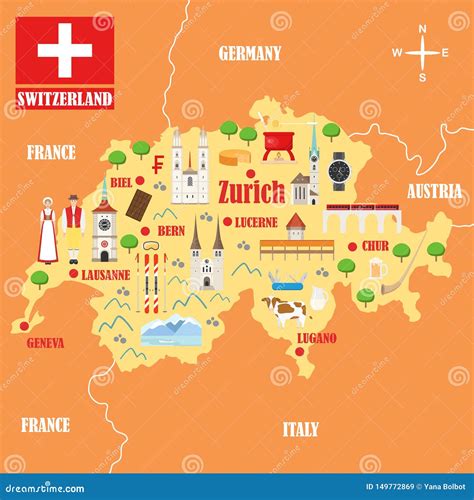 Mapa De Suiza Con Las Señales Ilustración del Vector Ilustración de