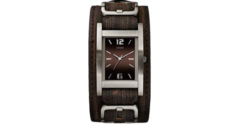 Guess Watch Mens Brown Leather Cuff Strap 40x32mm U0281g1 For Men Lyst