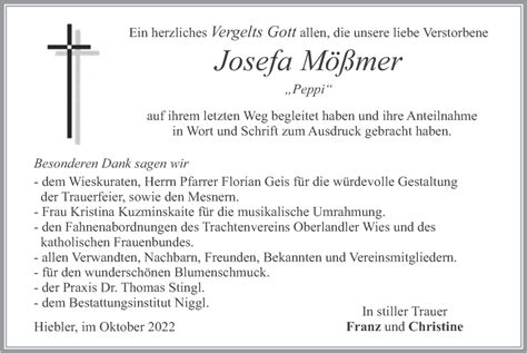 Traueranzeigen Von Josefa Mößmer Trauer Merkur De