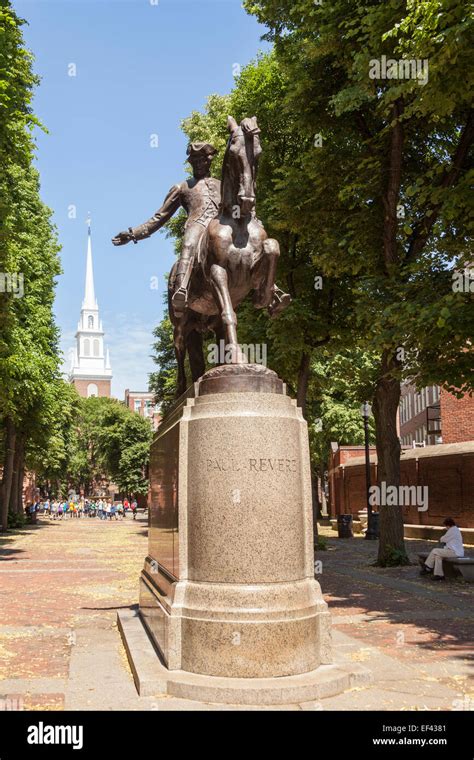 Statue Of Paul Revere Old North Church Behind North End Paul Revere