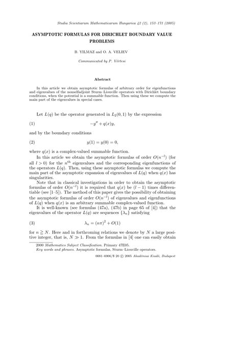Pdf Asymptotic Formulas For Dirichlet Boundary Value Problems