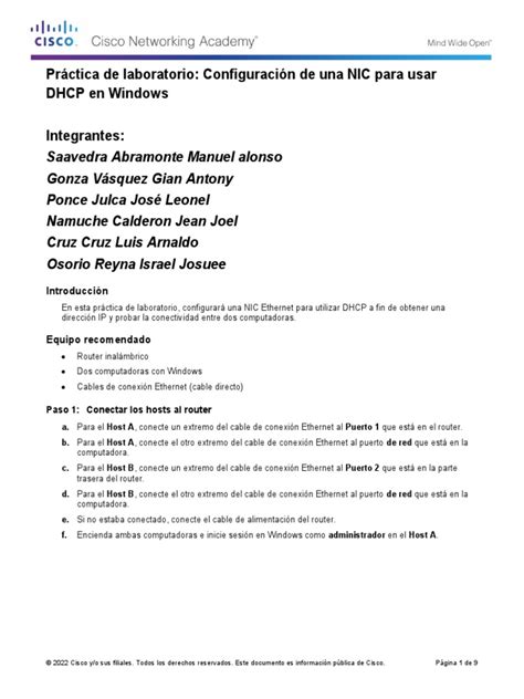 Practica 122 Configurar Nic Para Usar Dhcp En Windows Pdf