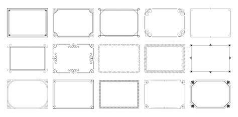 직사각형 캘리그라피 프레임 세트 프리미엄 벡터