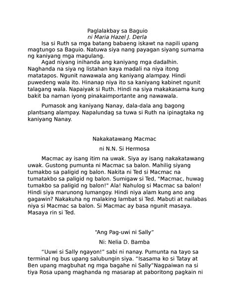 Paglalakbay Sa Baguio Lecture Paglalakbay Sa Baguio Ni Maria Hazel