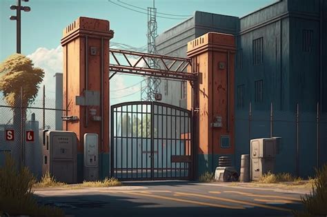 Premium AI Image Industrial Setting Barrier Gate Near The Industrial