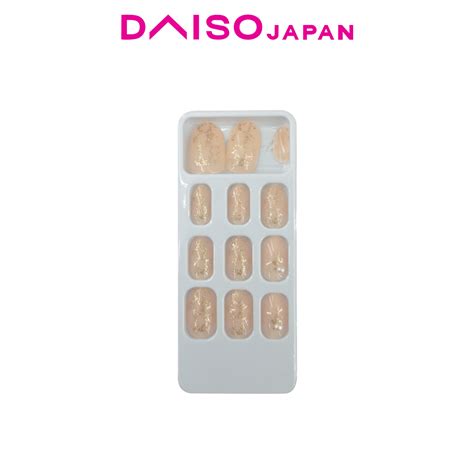 Daiso Nail Tips Fake Nails For Hands Pearl Pure Beige With Glitters