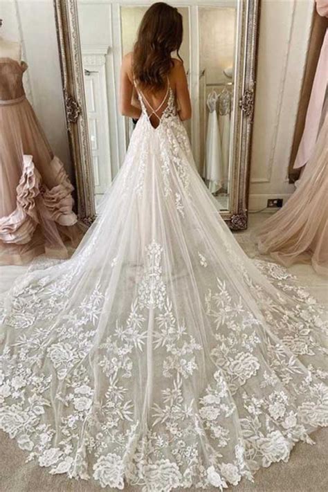 Ivory Tulle Spaghetti Straps Lace Wedding Dresses Mw739 Musebridals