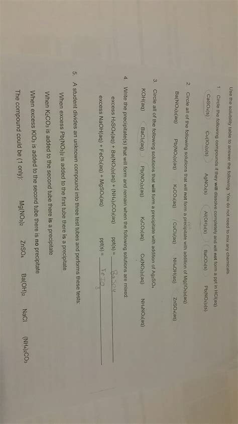 Solved Use The Solubility Table To Answer The Following You Chegg