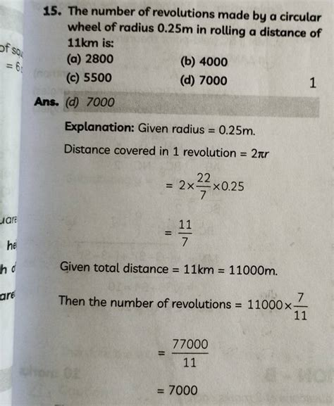 15 The Number Of Revolutions Made By A Circular Wheel Of Radius 0 25 M I