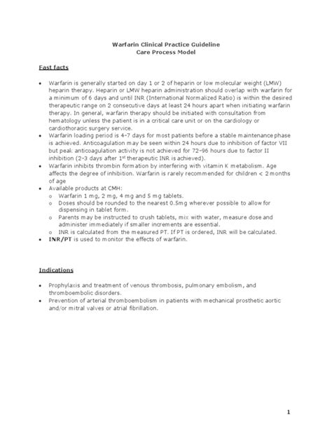 Dietary Di Warfarin Clinical Practice Guideline Care Process Model