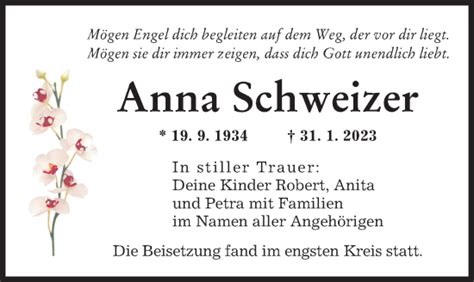 Traueranzeigen Von Anna Schweizer Augsburger Allgemeine Zeitung