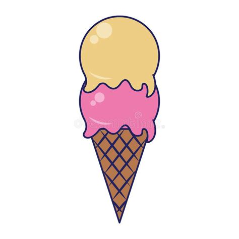 Cone De Gelado Duas Linhas Azuis Das Colheres Ilustração do Vetor