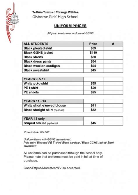 Uniform Gisborne Girls High School