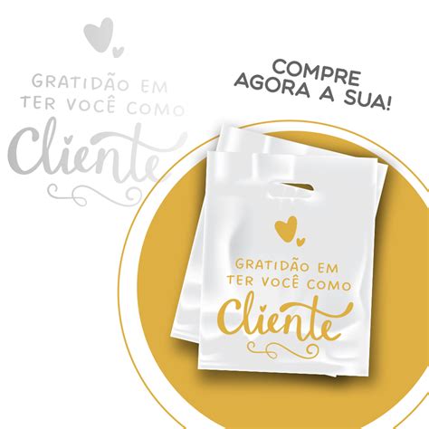 Sacola plástica Gratidão ter você como cliente 20x30 kit 100 peças