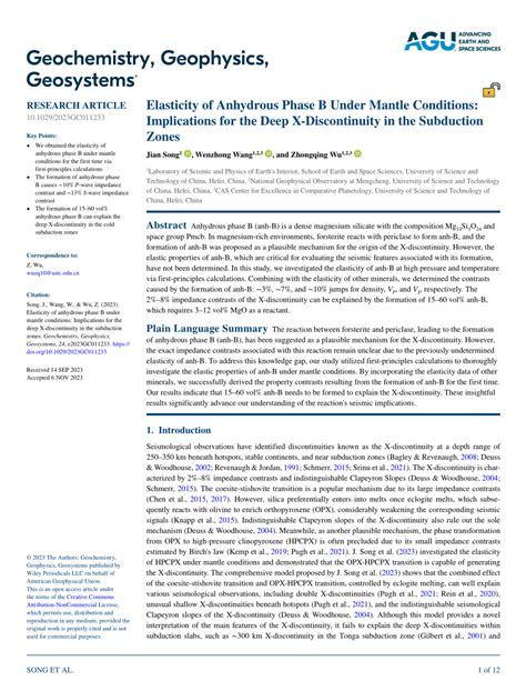 Pdf Elasticity Of Anhydrous Phase B Under Mantle Conditions