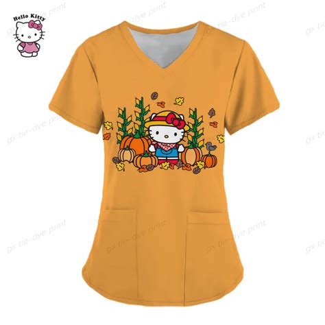 Uniforme De Hello Kitty Para Mujer Camisa De Trabajo De Enfermera Con Estampado De Dibujos