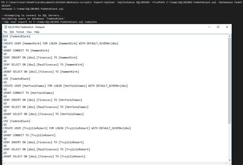 Export Sql User Permissions To T Sql Script Using Powershell And