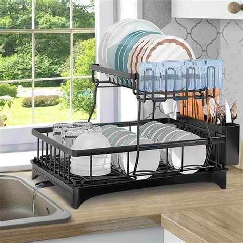 NIUXX Large Dishes Drying Rack Drainboard Set 2 Tiers Stainless Steel