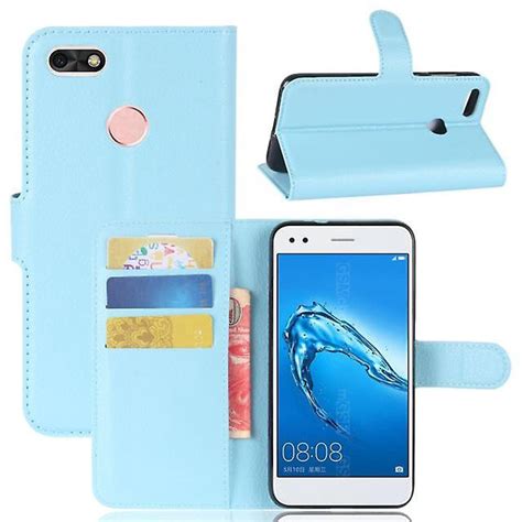 Huawei Desfrute De 7 Case De Casca De Couro Fólio Durável Azul