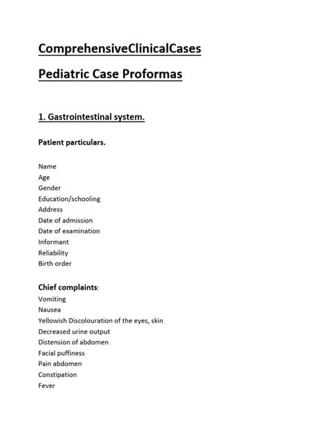 Paediatric Case Proformas Pdf