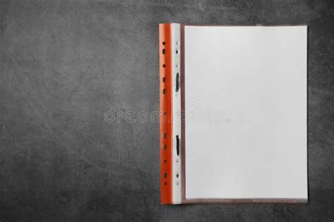File Folder With Punched Pockets On Grey Table Top View Space For