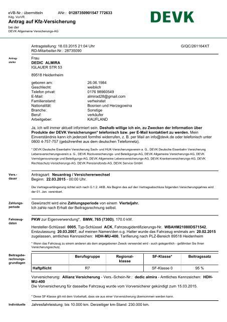 Antrag Auf Kfz Versicherung