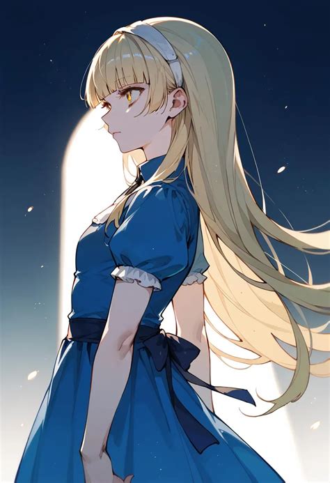 Anime Girl With Blonde Hair In Blue Dress Diffus