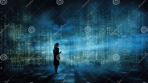 Binary Code Dots And Blue Lights In Digital Composition Stock Image