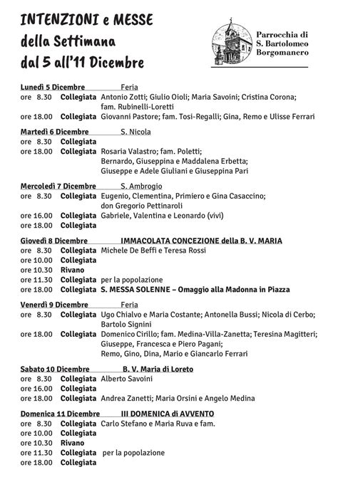 Intenzioni E Messe 5 11 Dicembre 2022 Parrocchia Di San Bartolomeo