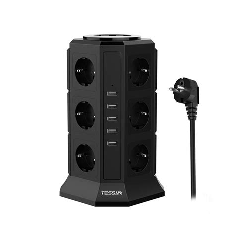 Сетевой фильтр с 12 розетками 220В, 5 USB портами и двумя кнопками ...
