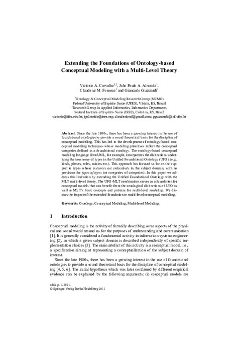 Pdf Extending The Foundations Of Ontology Based Conceptual Modeling With A Multi Level Theory