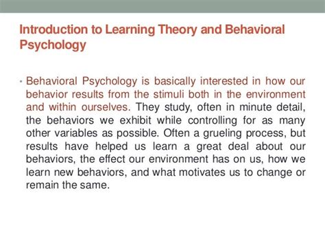chapter 4 introduction to learning theory and behavioral psychology