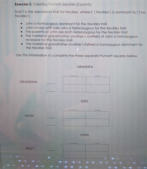 Solved Exercise 1 Interpreting Punnett Squares 1 Point