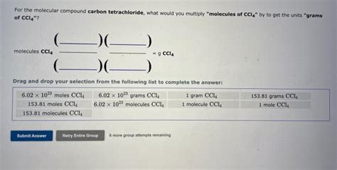 Solved For The Molecular Compound Carbon Tetrachloride What Chegg